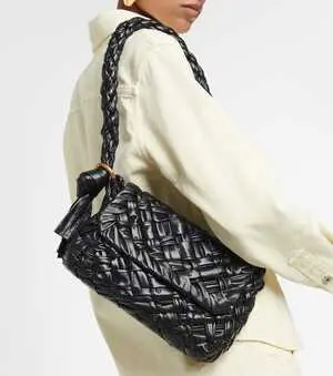 Bottega Veneta Kalimero Città Intreccio Leather Shoulder Bag - Black