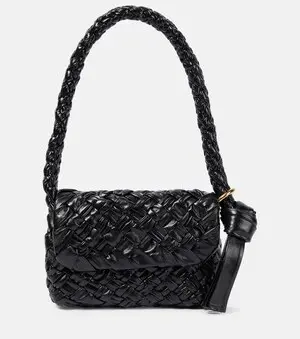 Bottega Veneta Kalimero Citta Intreccio Leather Shoulder Bag - Black