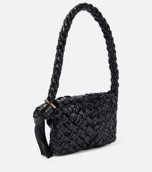 Bottega Veneta Kalimero Citta Intreccio Leather Shoulder Bag - Black