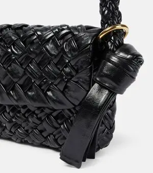 Bottega Veneta Kalimero Citta Intreccio Leather Shoulder Bag - Black
