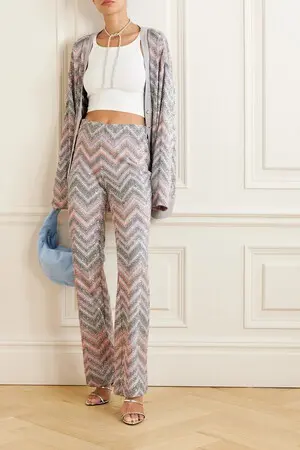 Missoni Striped Sequined Metallic Crochet-knit Flared Pants