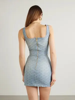 Balmain Button-embellished Denim Jacquard Mini Dress