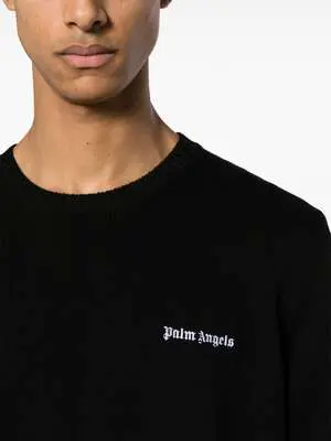 Palm Angels Logo Embroidered Cotton Jumper - Black
