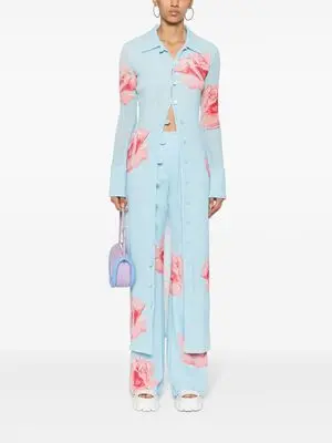 Kenzo Rose-print Flared Trousers - Blue