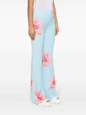 Kenzo Rose-print Flared Trousers - Blue
