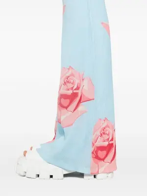 Kenzo Rose-print Flared Trousers - Blue