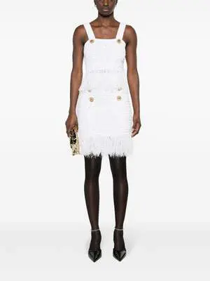 Balmain 6-button Fringed Tweed Skirt - White