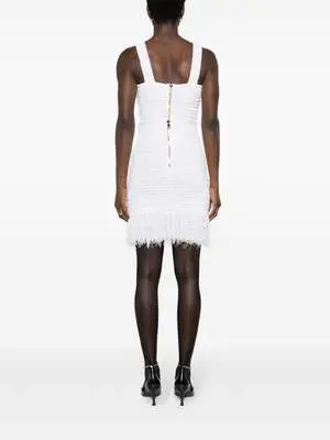 Balmain 6-button Fringed Tweed Skirt - White