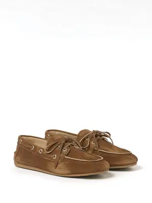 Miu Miu Logo-embossed Suede Loafers - Brown