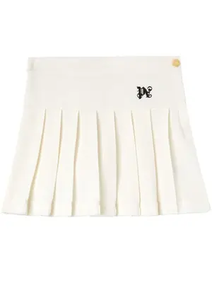 Palm Angels Monogram-embroidered Pleated Miniskirt - White