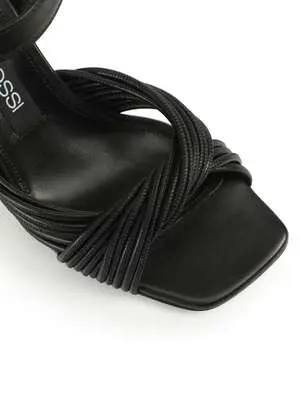 SERGIO ROSSI Akida Twist-detailed Leather Sandals - Black
