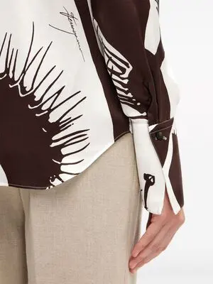 FERRAGAMO Venus-print Silk Shirt - Brown