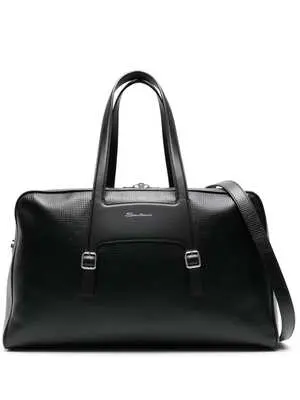 Santoni Leather Luggage Bag - Black