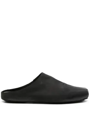 UMA WANG Square-toe Leather Slippers - Black