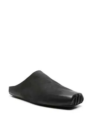 UMA WANG Square-toe Leather Slippers - Black