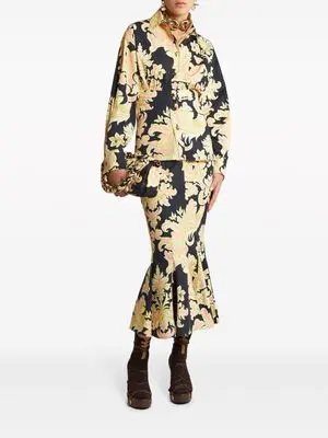 Etro Abstract-print Cotton Midi Skirt