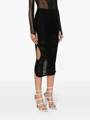 MUGLER Draped Mesh Midi Skirt