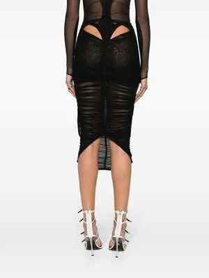 MUGLER Draped Mesh Midi Skirt