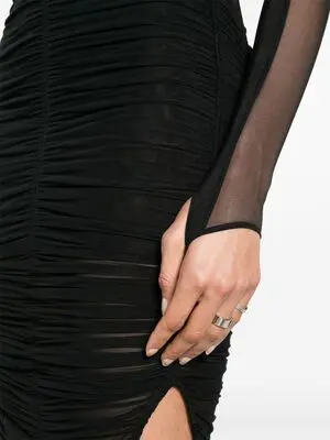 MUGLER Draped Mesh Midi Skirt