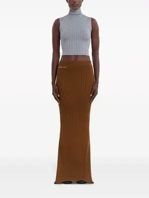 Marni Logo-jacquard Ribbed Knit Skirt - Brown