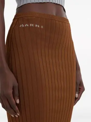 Marni Logo-jacquard Ribbed Knit Skirt - Brown