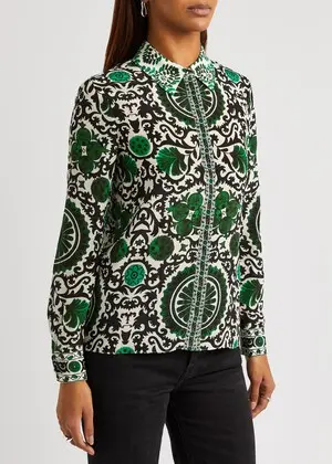 Alice + Olivia Willa Monarch Printed Silk Shirt