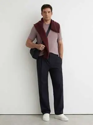 REISS Bless Cotton Crew-neck Tailored-fit T-shirt - Mauve