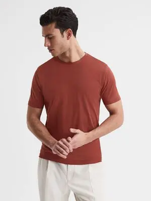 REISS Bless Cotton Crew-neck Tailored-fit T-shirt Sienna