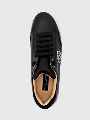 Philipp Plein Leather Low-top Sneakers With Monogram Pattern And Hexagon Logo - Black