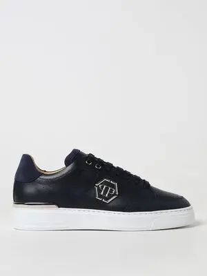 Philipp Plein Philipp Plein Leather Low-Top Sneakers With Monogram Pattern And Hexagon Logo Navy