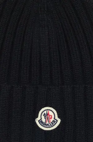 Moncler Ribbed Virgin Wool Beanie - Black