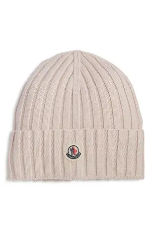 Moncler Moncler Ribbed Virgin Wool Beanie Pink