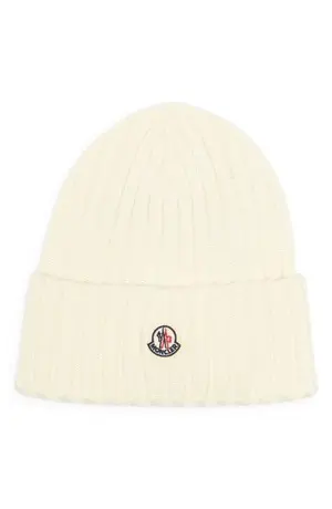 Moncler Ribbed Virgin Wool Beanie - White