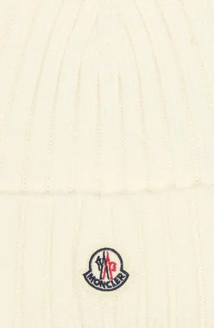 Moncler Ribbed Virgin Wool Beanie - White