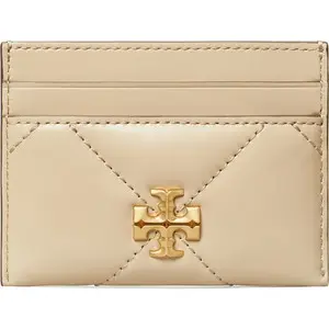 Tory Burch Kira Diamond Quilted Leather Card Case Light Stone