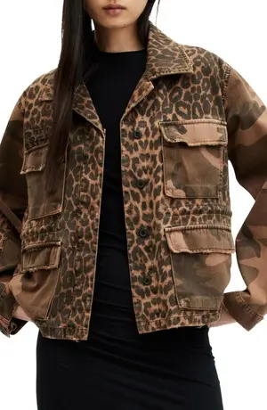 ALLSAINTS Finch Camo Leopard Mixed Print Cotton Jacket