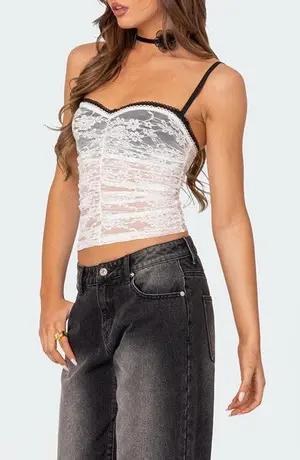 EDIKTED Eleanor Sheer Lace Camisole - White