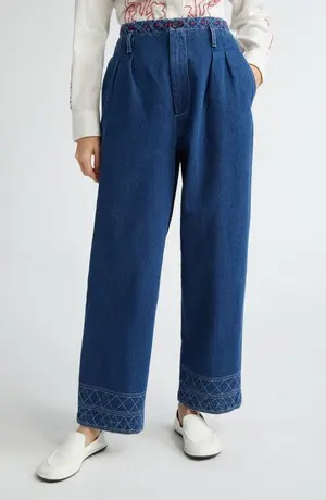 BODE Murray Embroidered Wide-leg Jeans