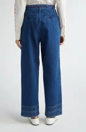 BODE Murray Embroidered Wide-leg Jeans