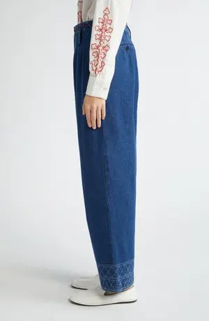 BODE Murray Embroidered Wide-leg Jeans