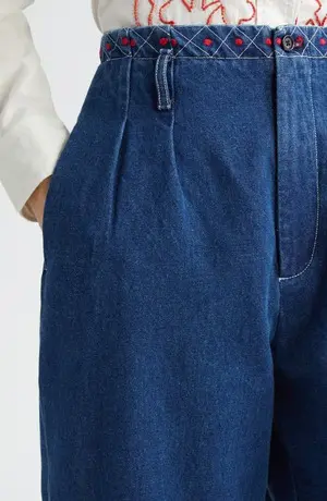 BODE Murray Embroidered Wide-leg Jeans
