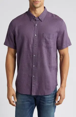 Rails Carson Geometric Print Short Sleeve Linen Blend Button-up Shirt
