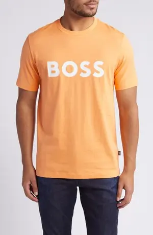 BOSS Tiburt Logo Graphic T-shirt Medium Orange