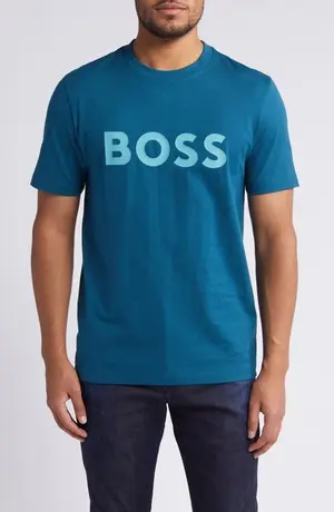 BOSS Tiburt Logo Graphic T-shirt Open Blue