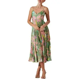 Astr The Label Maeve Midi Dress - Green Pink