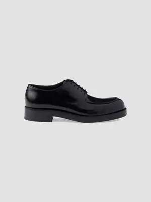 Prada Brushed Leather Derby Shoes - Black