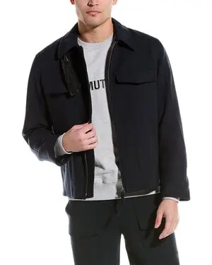 Helmut Lang Helmut Lang Rounded Leather-Trim Wool-Blend Bomber Jacket - Blue