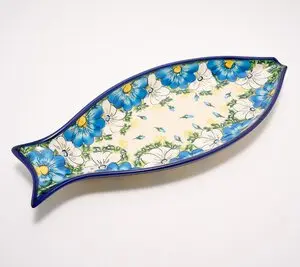 LIDIA'S POLISH POTTERY Hand Painted Fish Tray - One-color