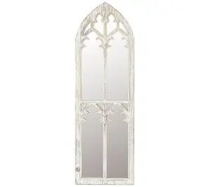LUXEN HOME Luxenhome Distressed White Wood Cathedral Frame D Wall Mirror - One-color