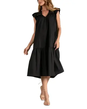 Elan Cotton Ladder Trim Midi Dress